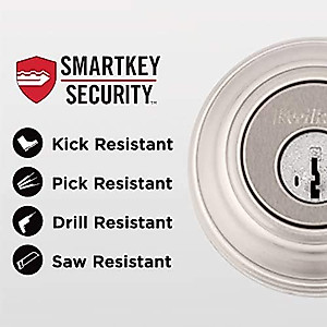 Kwikset Cameron Keyed Entry Door Knob and Single Cylinder Deadbolt Combo Pack with Microban Antimicrobial Protection featuring SmartKey Security in Satin Nickel