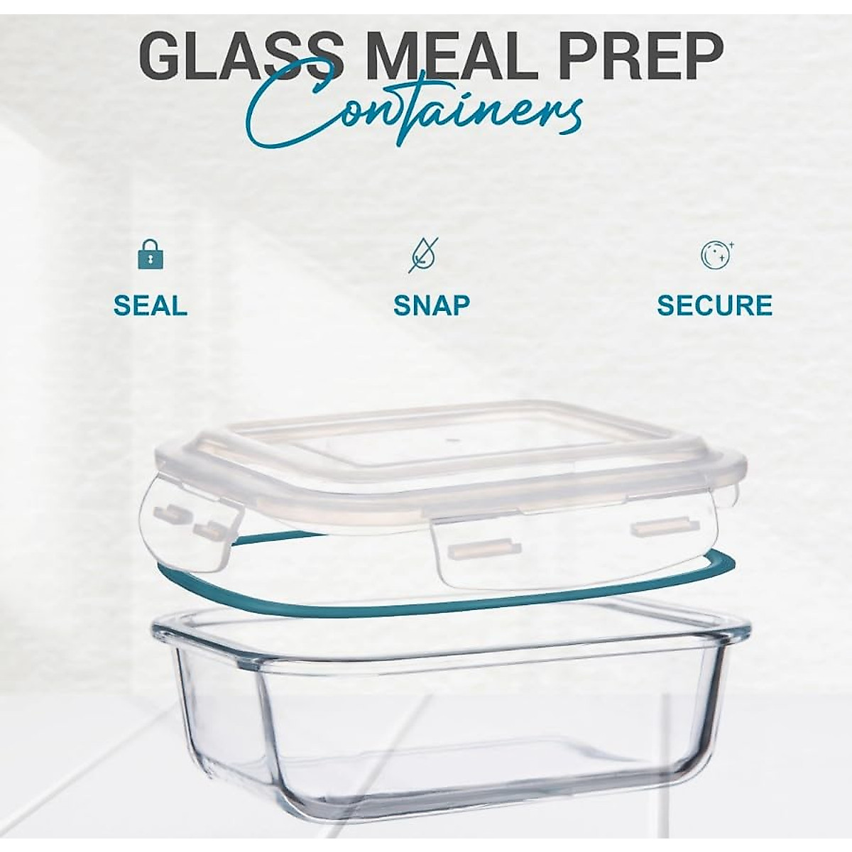 16 Piece Airtight Food Containers + 1 Glass Tumbler -Includes a Wooden Lid, Glass Straw, Cleaning Utensil, Lids Leakproof Microwave Oven Freezer Dishwasher Safe Containers Borosilicate Glass Set