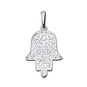 Jewelry America 14k White Gold Filigree Hamsa Hand of Fatima Charm Pendant