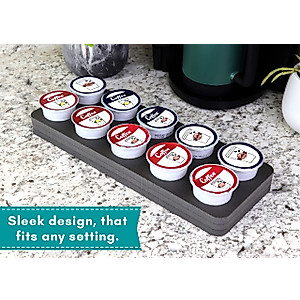 Polar Whale Coffee Pod Storage Organizer Tray Drawer Insert for Kitchen Home Office Waterproof 4.5 X 11.75 Inches 10 Slots Compatible with Keurig K-Cup Durable Dark Gray Foam Made In The USA