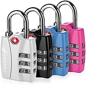 Fosmon TSA Accepted Luggage Locks, (4 Pack) Open Alert Indicator 3 Digit Combination Padlock Codes with Alloy Body for Travel Bag, Suit Case, Lockers, Gym, Bike Locks - Black, Blue, Pink, and Silver