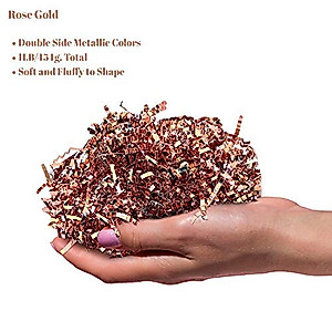 UNIQOOO 1 LB Metallic Rose Gold Crinkle Cut Paper, Pink Grass Shredded Paper Filler Strands Shred Raffia Tissue Craft Bedding Cushion, Wedding Birthday Bridesmaid Engagement Gift Box Bag Retail