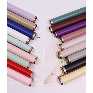 Leoyoubei 20 Sheets Flower Gift Wrapping Paper,Waterproof Gift Packaging or Gift Box Packaging,Can Be Packaged on Both Sides Paper Bundle,Florist Bouquet Wraps Material (Gold Edge-Khaki)