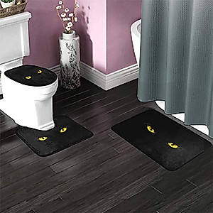 Moslion Bath Mat Black Cat Eyes Halloween Design Scary Yellow Eyes Boo Horror Party Evil Art Bathroom Mat 3 Piece Set Non-Slip Bathmat Antiskid Pad Doormat and Toilet Lid Cover Set