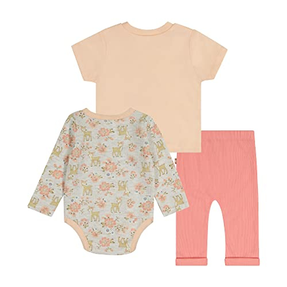 Cudlie 3-PC Infant Clothes Set - Newborn Onesie Bodysuit, Tee Shirt & Baby Pants 6-9 Months, Deerly Loved Baby Girl Outfits