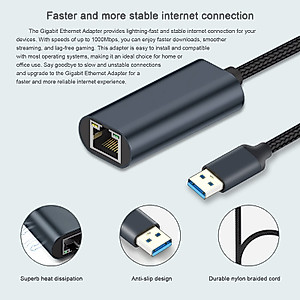 Henrety USB to Ethernet Adapter for Laptop PC Gigabit Ethernet LAN Network Adapter Compatible with Nintendo Switch MacBook Windows macOS Linux, and More[Grey Green]