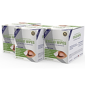 Premium Eyelid Wipes With Tea Tree and Coconut Oil - Cleansing Wipes for People Itchy Eyes - Box Of 30 Natural Eye Wipes