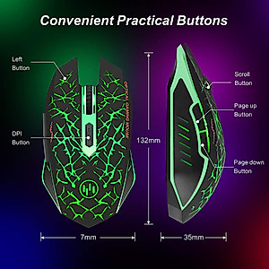 VEGCOO C12 Wireless Gaming Mouse,Rechargeable Mice Silent Click Cordless Mouse with 6 Buttons PC Gaming Mice Advanced Technology with 2.4GHZ Up to 2400DPI for PC Laptop (Green)