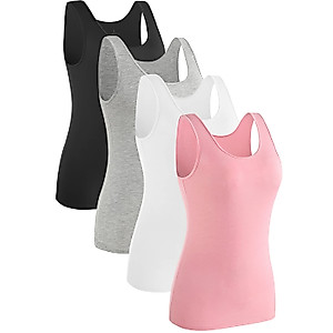Rosyline 4 Piece Women Tank Tops Basic Sleeveless Undershirt Layering Tanks Black/Grey/White/Pink M