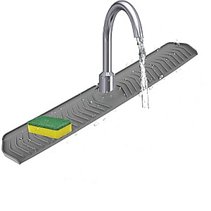 30 in Kitchen Sink Splash Guard, Silicone Faucet Mat, Silicone Faucet Handle Drip Catcher Tray Mat, Faucet Mat Dish Soap Sponge Holder, Foldable Drying Mat for Kitchen Counter Bathroom Kitchen (Grey)