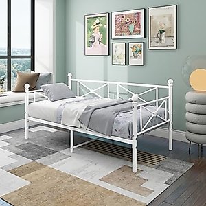 ARFARLY Sofa Bed Daybed Frame Multifunctional Mattress Foundation Premium Steel Slat Support Sofa Bed Frame with Headboard,Twin,Twin XL