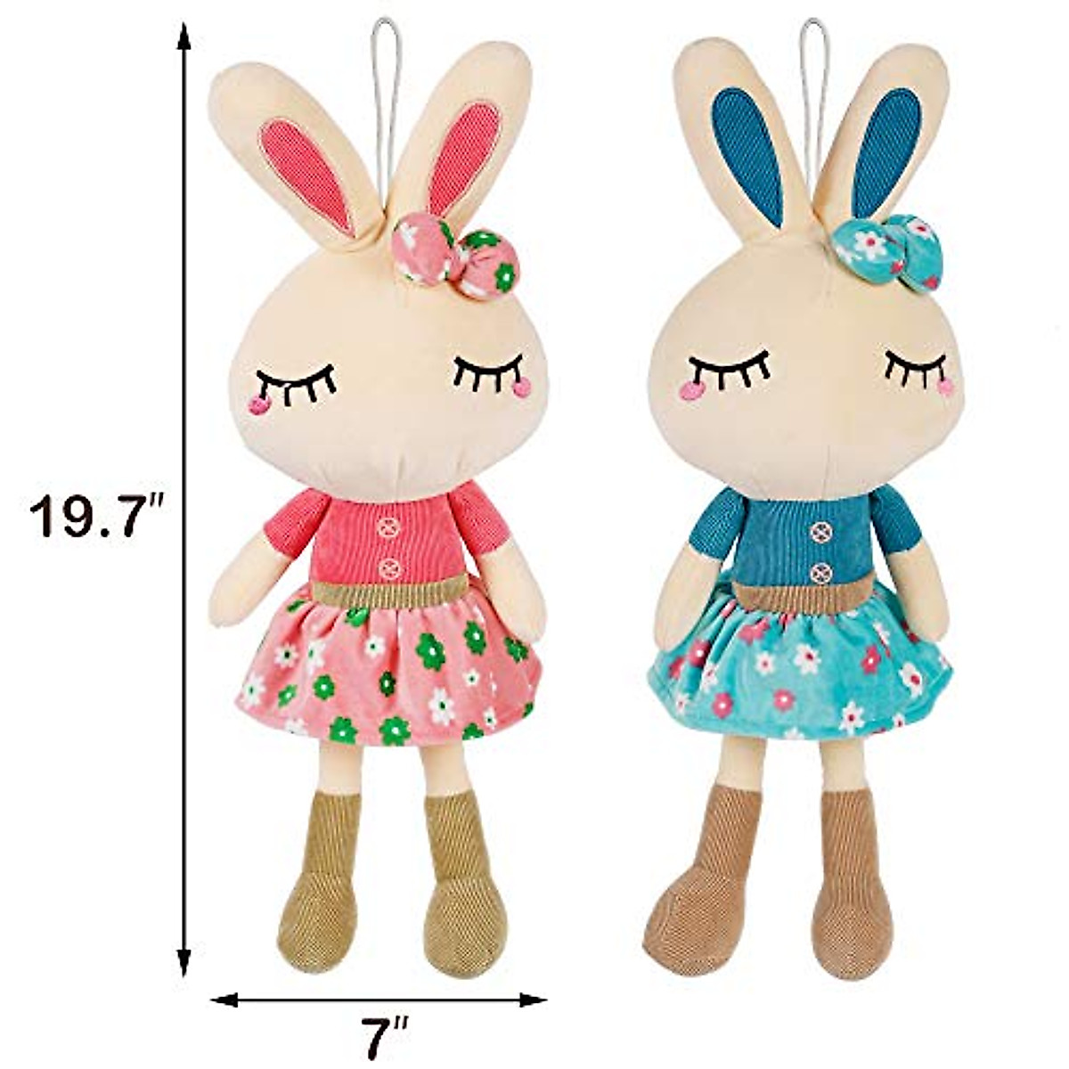 Cllayees Set of 2 Plush Bunny Rabbit, 18.3 in Doll Rabbit Stuffed Animal Huggable Rabbit Easter Girls' Gift Room Decorations, Pink & Blue
