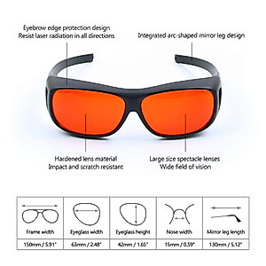 JILERWEAR 190nm-540nm Professional Laser Protective Glasses for 405nm,445nm, 532nm Laser and Violet/Blue/Green Laser Safety Goggles 450nm（ Specifically for 532nm laser ）