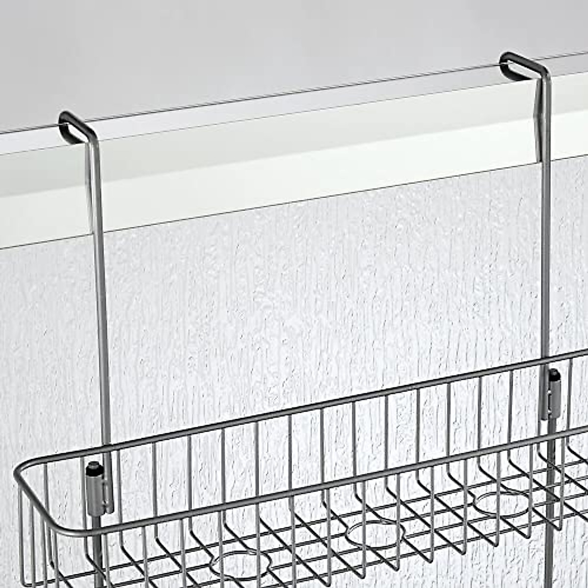 mDesign Extra Wide Metal Wire Over The Bathroom Shower Door Caddy, Hanging Storage Organizer Center with Built-in Hooks and Baskets on 2 Levels for Shampoo, Body Wash, Loofahs - Graphite Gray