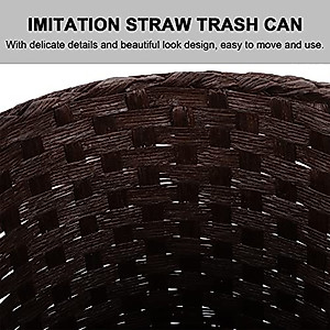 Hemoton Wicker Trash Basket Woven Basket Trash Can Wastebasket- Round Garbage Container Bin for Bathrooms, Kitchens, Home Offices, Craft, Laundry (Coffee) Dirty Clothes Hamper