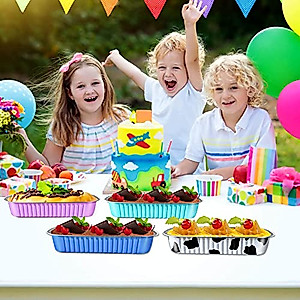 JOYKLE Mini Cake Pans with Lids,50 Pack Mini Loaf Baking Pans and Lids Covers,Aluminum Foil Long Baking Cups,Disposable Foil Cupcake Liners for Brownie Cake Bread Loaf Muffin (Multi)