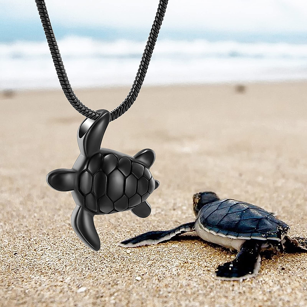 Imrsanl Sea Turtle Cremation Jewelry for Ashes Necklace Keepsake Memorial Urns Pendant Jewellery for Pets/Human (Black)