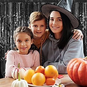 6 Pack Foil Fringe Backdrop Curtains, 3.28 x 8.2 ft Black Tinsel Streamers Metallic Tinsel Foil Fringe Curtains Photo Booth Backdrop for Birthday Wedding Graduation Halloween Party Decorations