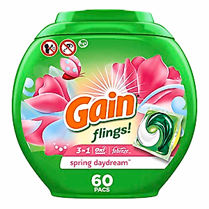 Gain flings! Laundry Detergent Soap Pacs HE Compatible 60 ct Long Lasting Scent Spring Daydream