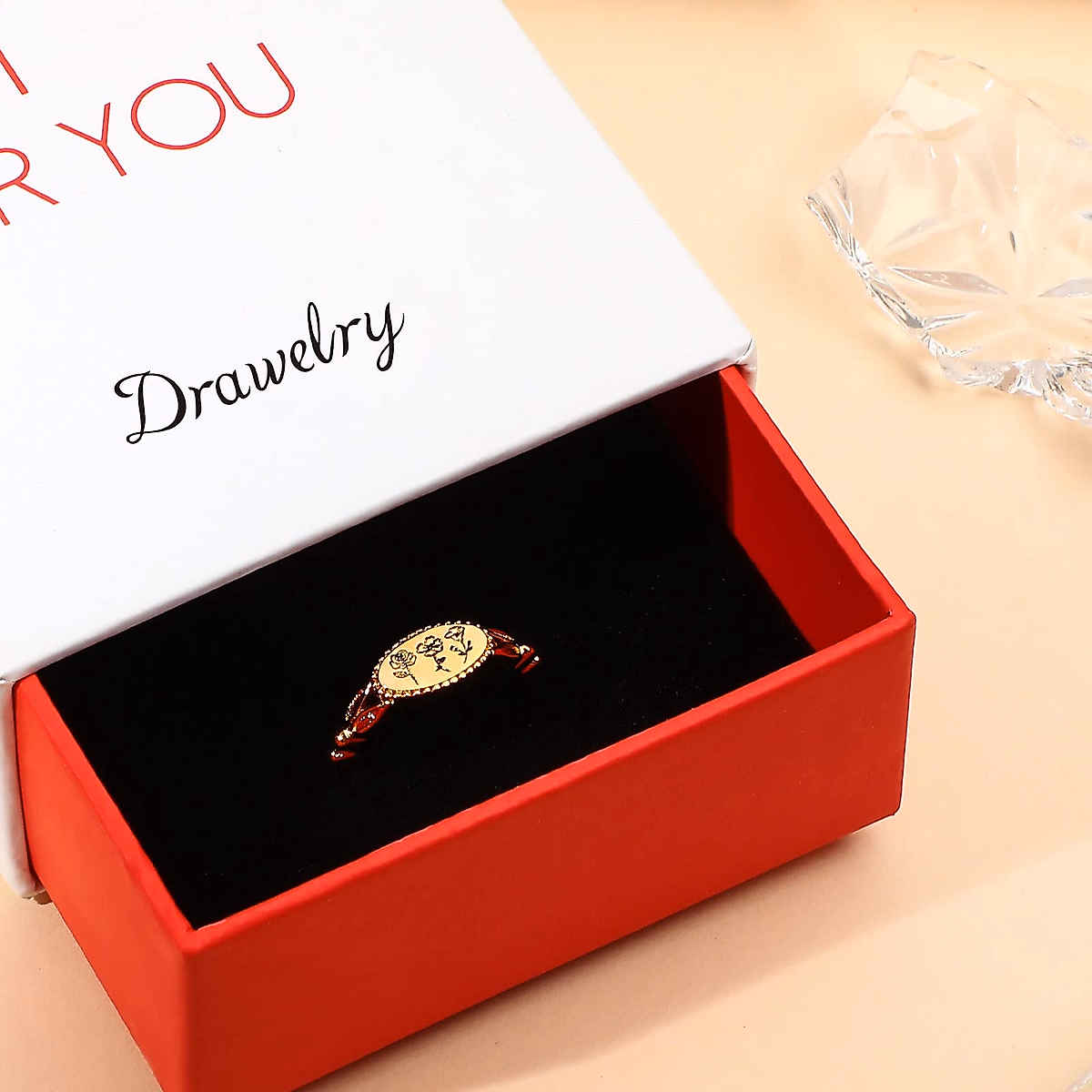 Drawelry Personalized Vintage Birth Flower Ring Sterling Silver Engraved Iris, Water Lily, Metal, not known