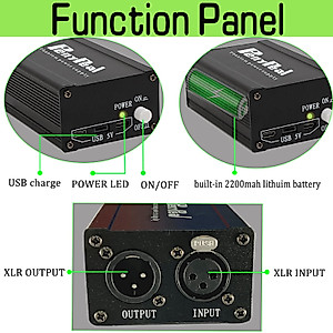 penypeal Rechargeable Phantom Power Supply 48V 1-Channel Up to 40 Hours of Use, Low Noise for Any Condenser Microphones, Recording, Audio Equipment, black (PT2)