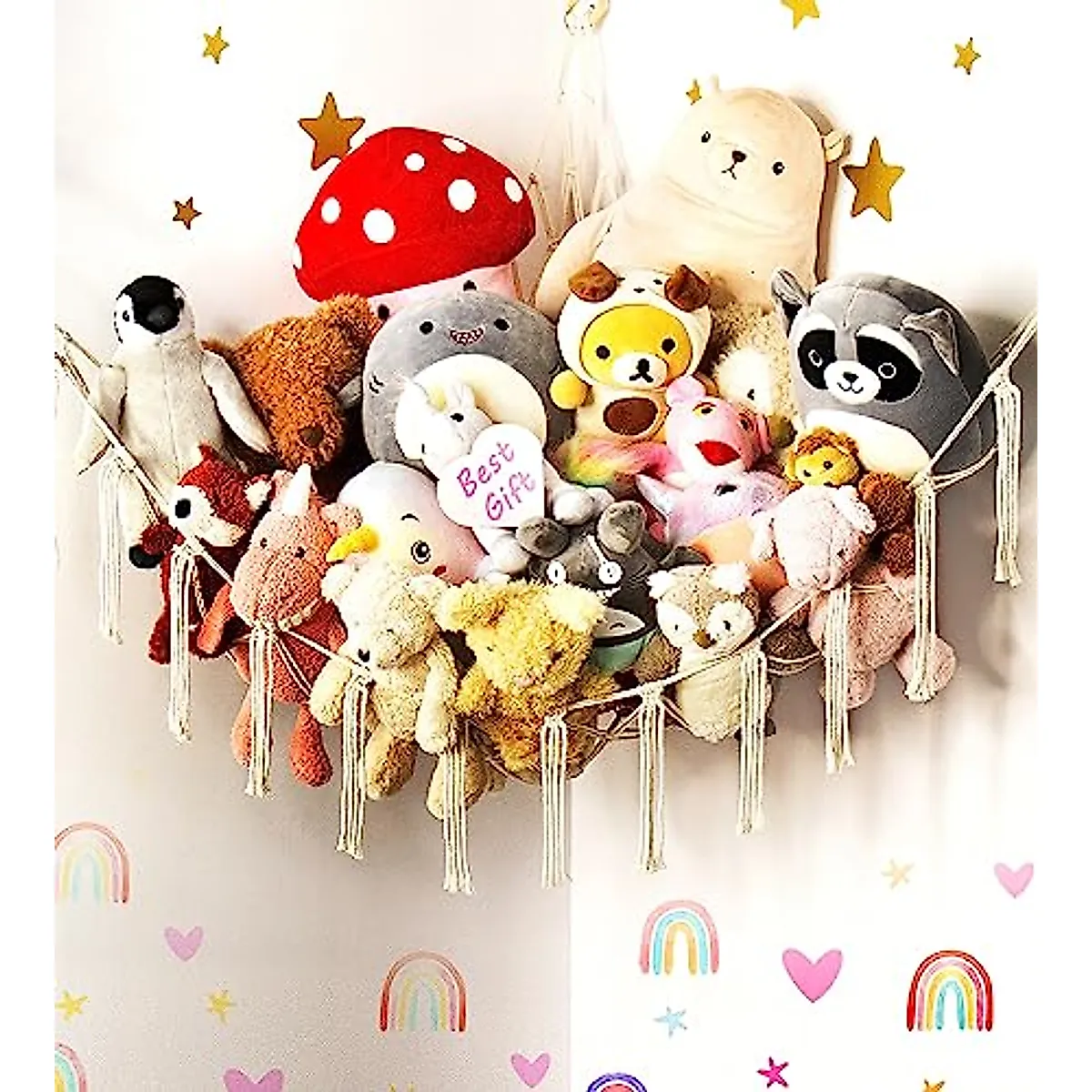 Stuffed Animal Storage Hammock or Net - Large Toy Hammock Net for Stuffed Animals Corner - Hanging Stuff Animal Organizer Holder Ideas for Plush Plushie Display - Ceiling Pet Nets on Wall Bedroom