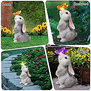 Sinhra Garden Statue Outdoor Decor-Rabbit with Solar Butterfly Changing Lights Garden Statues,Bunny Statue for Patio,Balcony,Yard,Lawn Ornament,Gardening Gifts for Mom Grandma