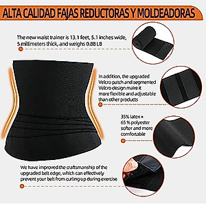 LWDUDE Upgrade Sweat Bands for Stomach Made of Natural Latex,Anti-curl Waist Trainers for Women Belly Fat .Waist Shaper for Women and Men is Suitable for Sports, Postpartum Recovery. Black