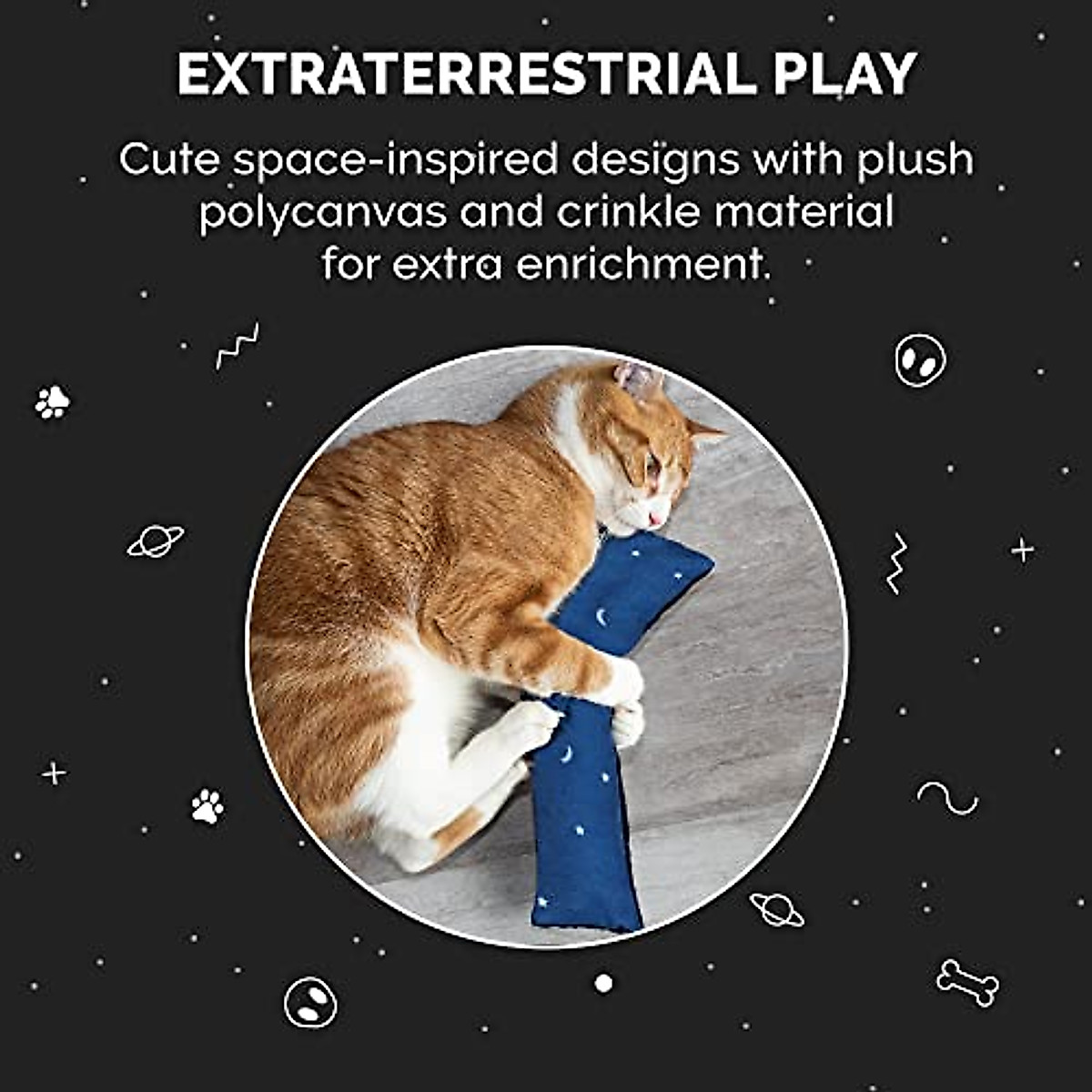 Furhaven 3-Pack Catnip Plush Kicker Cat Toy Set, Refillable - Space Print, 3 Pack