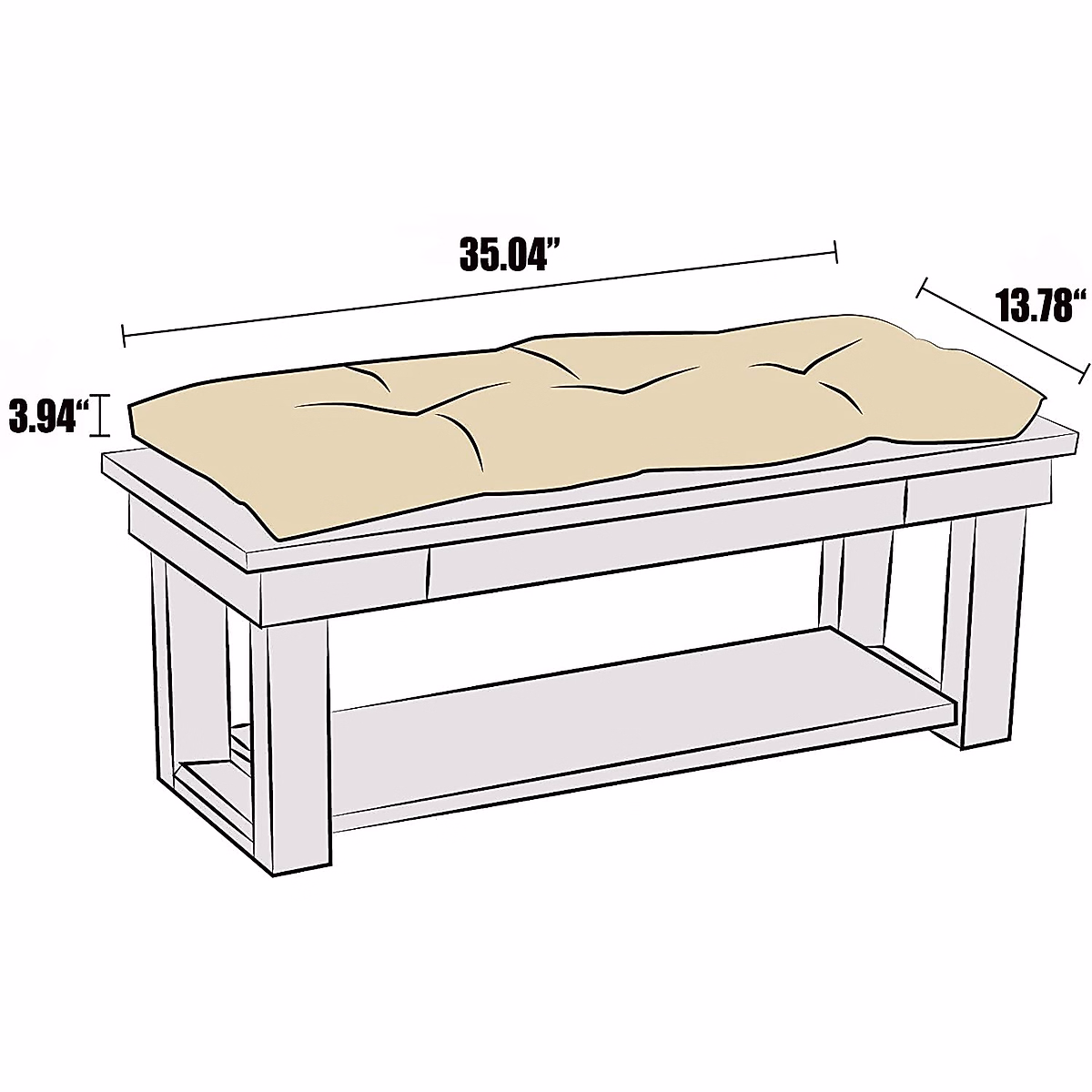 Big Hippo Indoor Outdoor Bench Cushion 35" X 13" - Non-Slip Bench Seat Cushion for Lounger Garden Furniture Patio Lounger Bench