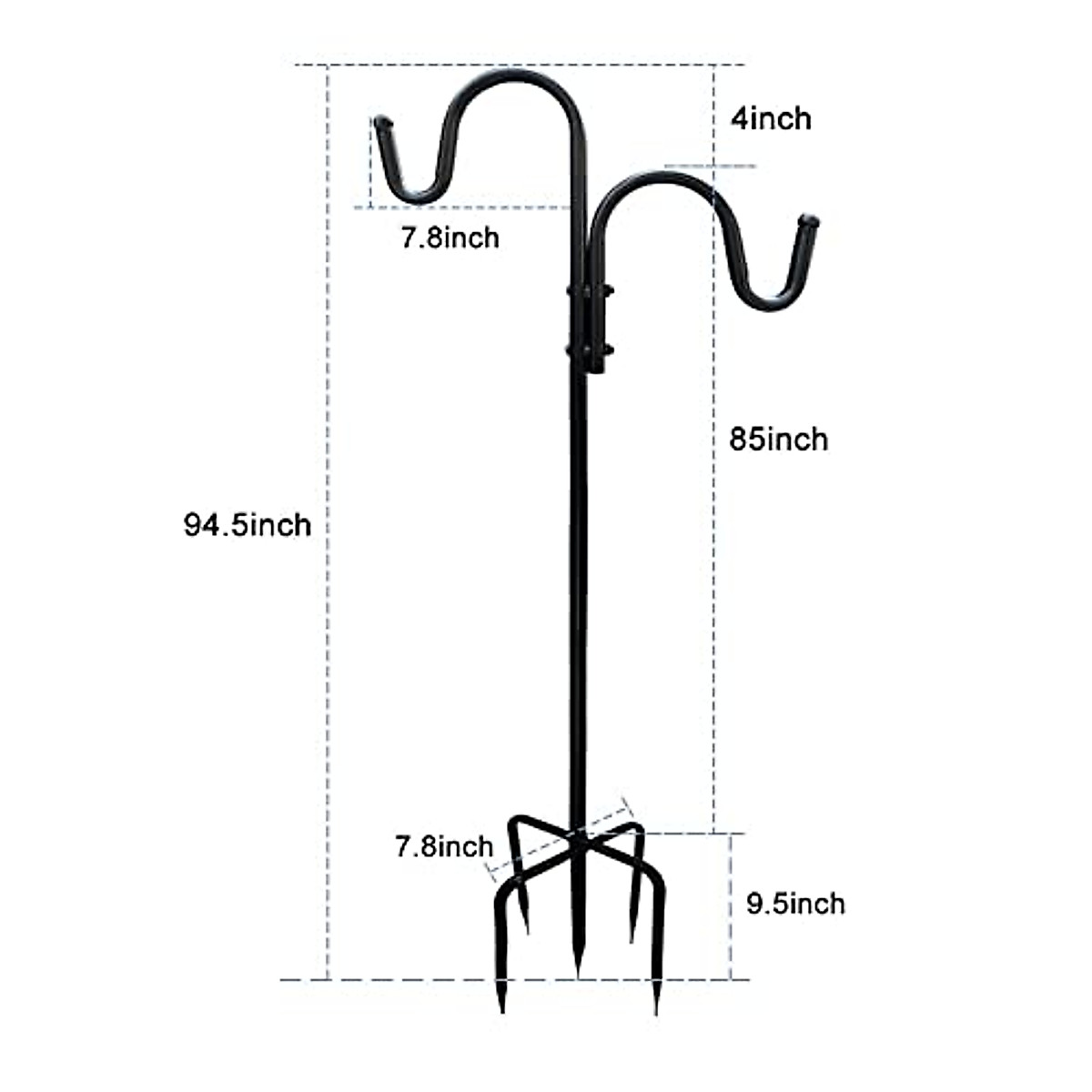 BYBAG Adjustable Double Shepherds Hook,94.5 Inch Tall Heavy Duty Hanging Stakes Two Sided Garden Pole for Bird-Feeder Lantern Plant-Hook Garden-Stake,Plant Stand Hanger for Outdoor Wedding Decor