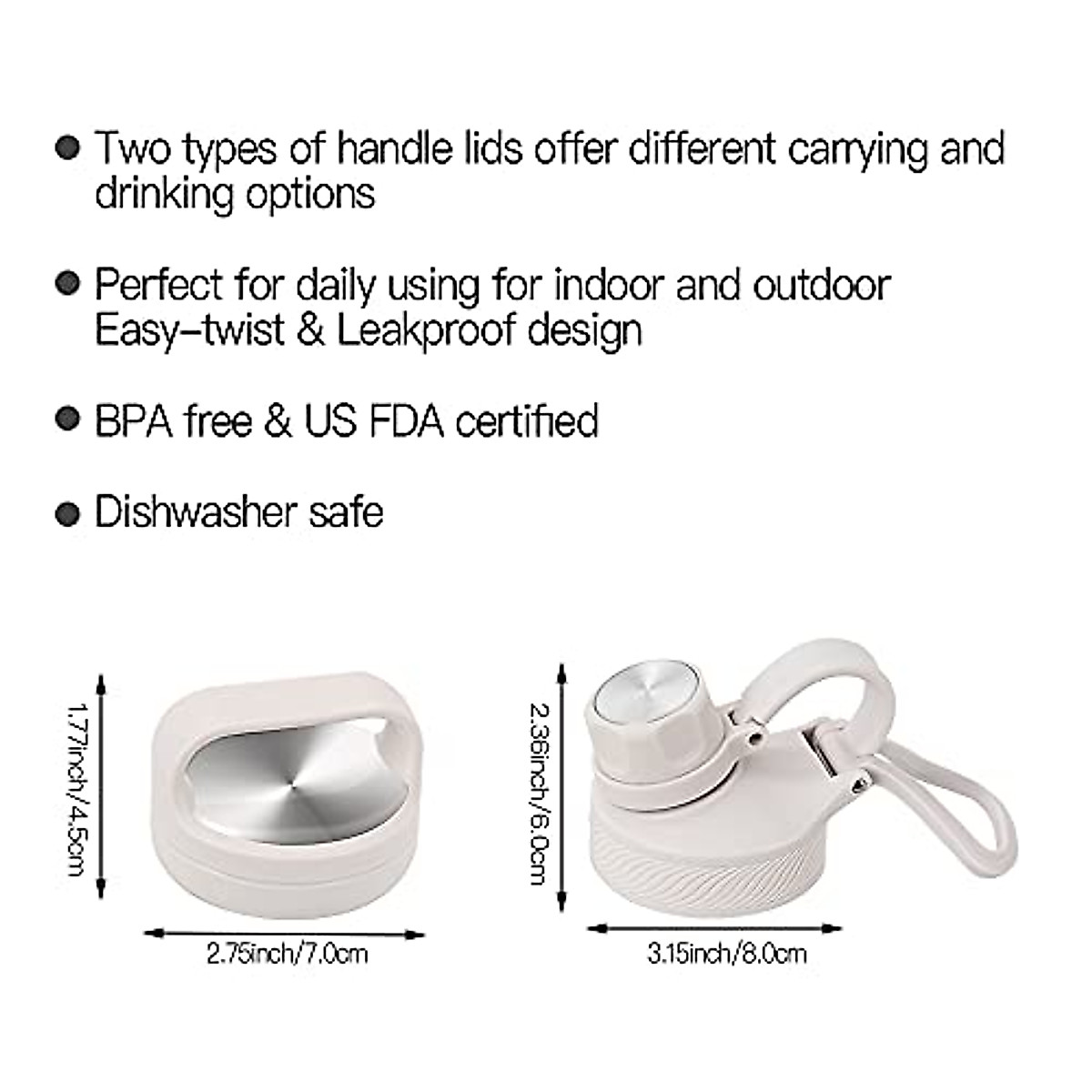 IDEUS Insulated Stainless Steel Water Bottle with 2 Leak-Proof Lids, Thermal Water Flask for Hiking Biking, 40oz, White