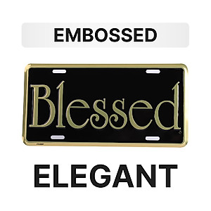 Auto Tag License Plate Deluxe-Blessed-Gold/Black | Universal Car Plate-Auto Tag | Rust-Proof, Weather-Proof | Durable, Heavy Gauge Embossed Aluminum | Enamel Finish | Made in The USA