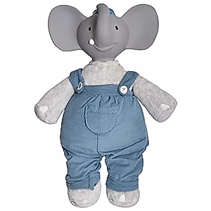 Tikiri Toys Alvin The Elephant Plush Toy with Organic Natural Rubber Head, Ages 6 Months & Up