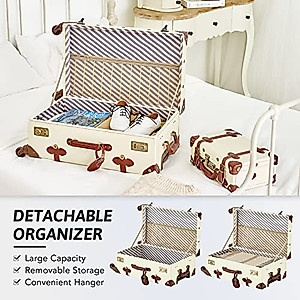 CO-Z Vintage Luggage Sets, 2 Piece Retro Suitcase with Spinner Wheels TSA Lock and Carry On Briefcase, Large 24" Trunk Small 12" Train Case Leather Travel Luggage Set for Women Men, Beige