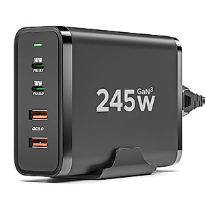 245W GaN USB C Charger, 140W 100W PD 3.1 Charger for MacBook Pro 16-inch, 4-Port Laptop/Tablet Fast Charging Adapter for MacBook Pro/Air, Dell XPS, iPad Pro/Air, iPhone 15/14/13 Series, etc.