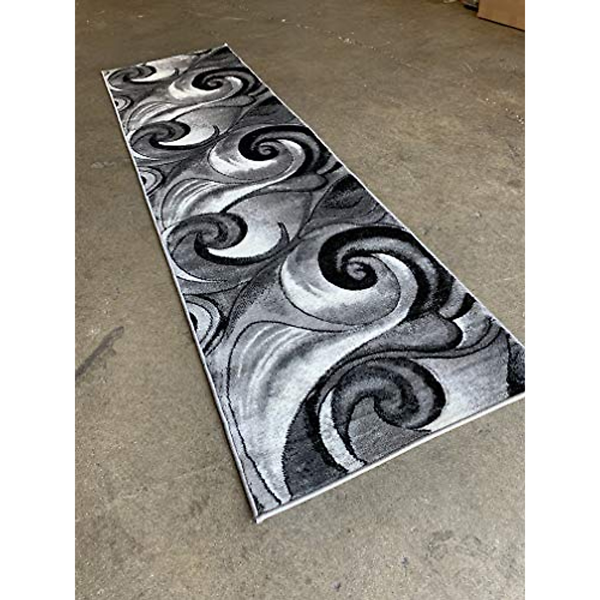 Sculpture Modern Runner Area Rug Turquoise Gray Black & Grey Contemporary Designr 410 (2 Feet X 7 Feet 1 Inch)