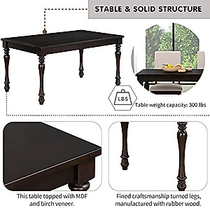 Merax 6-Piece Wood Rectangular Table Set with Turned Legs, 4 Upholstered Chairs and Bench for Dining Room, Espresso+Beige(6pcs)