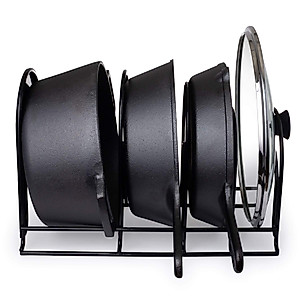 Heavy Duty Pan Organizer, Extra Large 5 Tier Rack - Holds Cast Iron Skillets, Dutch Oven, Griddles - Durable Steel Construction - Space Saving Kitchen Storage - No Assembly Required - Black 15.4-inch