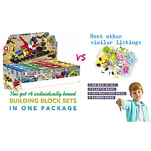 QStar Mini 16 Car Building Blocks Compatible with Lego Party Favors for Kids, Prizes for Kids Classroom, Goodie Bag Fillers