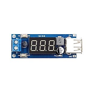 DAOKI 2 Pack DC-DC Buck Voltage Converter 6.5-40V to 5V 2A Step-Down USB Output Voltmeter Module Low Power Transformer with LED Display, 24AWG Wire