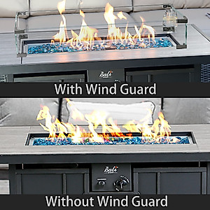 BALI OUTDOORS Propane Fire Pit Table, 42 inch 60,000 BTU Gas FirePit Table with Glass Wind Guard, Rectangular Fire Pit Outdoor Gas