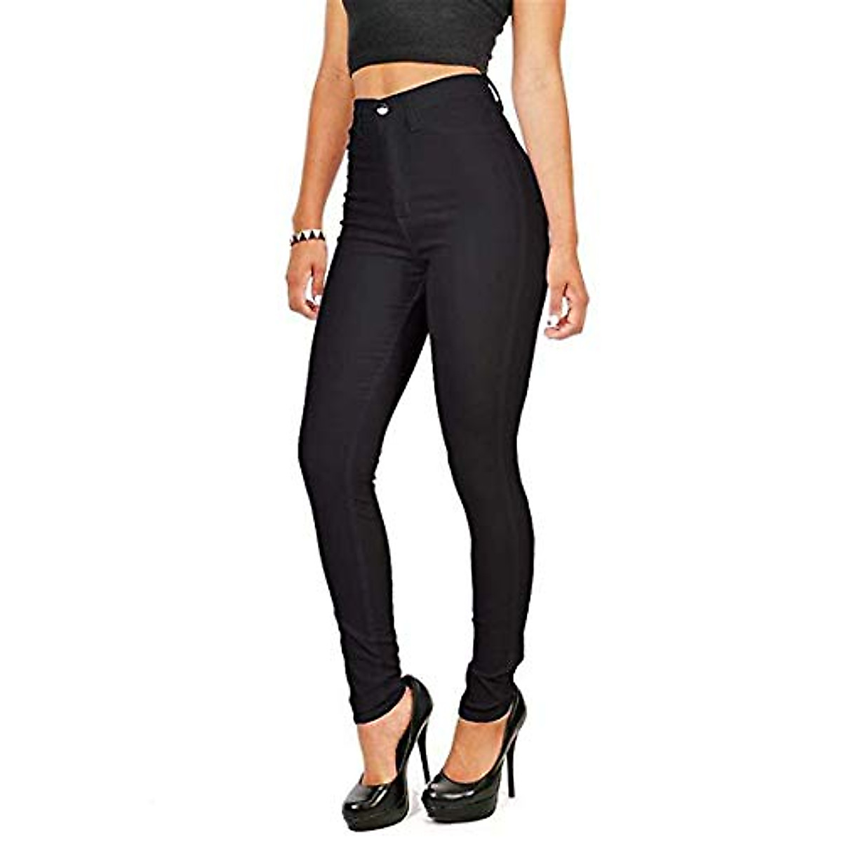 Andongnywell Women's Juniors High Rise Irresistible Denim Pants Jegging Stretch Skinny Jeans Trousers (Black,Small)