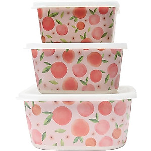 Forest & Twelfth Bamboo Food Storage Containers – Reusable, Eco Friendly, Organic Bamboo Meal Bins with Airtight Lids – Durable Kitchenware, Sustainable Lunch Boxes, Set of 3 (Peaches)