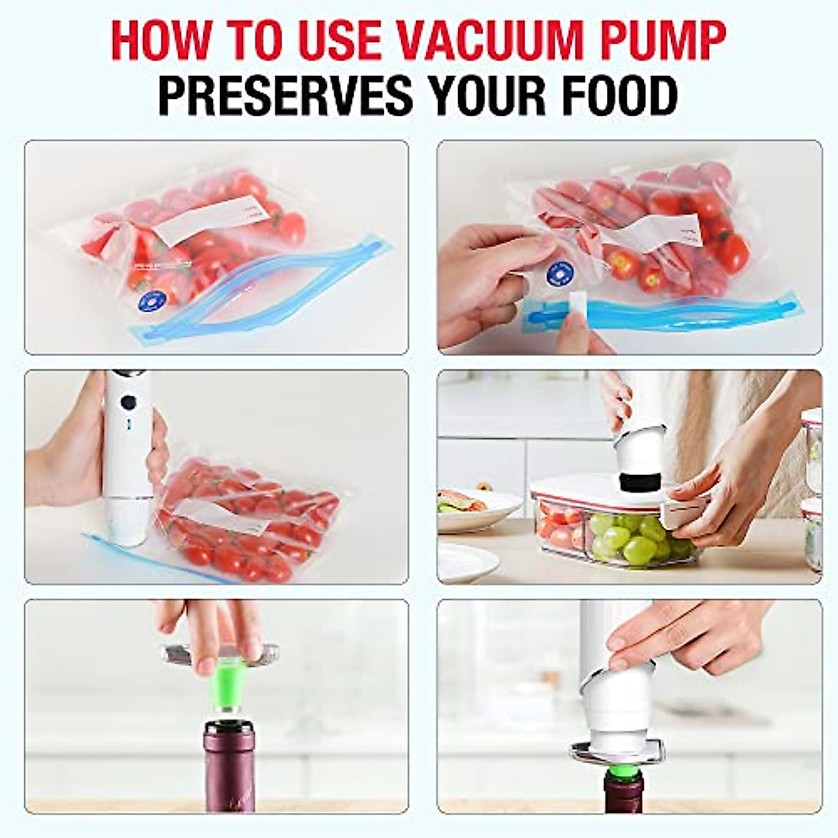 Sous Vide Bags|13PCS Electric Vacuum Sealer Kit for Anova,Joule Cookers|Handheld Vacuum Sealer with Auto Pause Function,7Pcs Reusable Vacuum Seal Food Sealer Bags,2 Sealing Clips,1 Vacuum Wine Stoppers|Fast and Powerful Vacuum