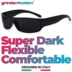 grinderPUNCH Mens Black Super Dark Sunglasses - Slim Wrap Around Gangster Style
