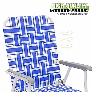 Magshion Folding Webbed Lawn Beach Chair for Adults, Lightweight Steel Frame, Portable Outdoor Camping Chairs for Fishing, Patio, Yard & Garden, Support to 250 lbs (2-Pack, Blue)