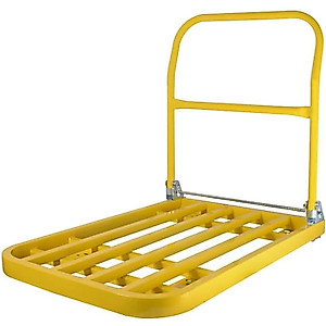 Platform Truck Heavy Platform Truck Steel Flat Handtruck Load 1320lbs Folding Push Cart Silent Flatbed Cart Bright Yellow Moving Dolly Cart Reliable
