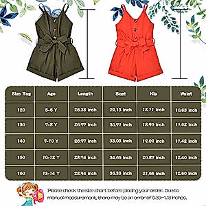 ODIMAME Girl Clothes Size 7-8 Girl Romper Summer Short Jumpsuit V-neck Adjustable Spaghetti Straps Side Pockets Outfits Green 7-8 Years Old