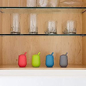 ezpz Mini Cup + Straw Training System 3-Pack (Blue, Coral & Lime) - 100% Silicone Training Cup for Infants + Toddlers - Designed by a Pediatric Feeding Specialist - 12 Months+